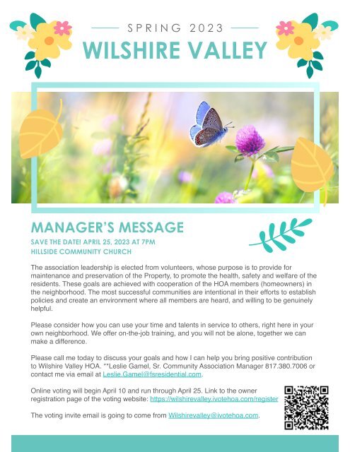 Wilshire Valley Spring Newsletter 2023