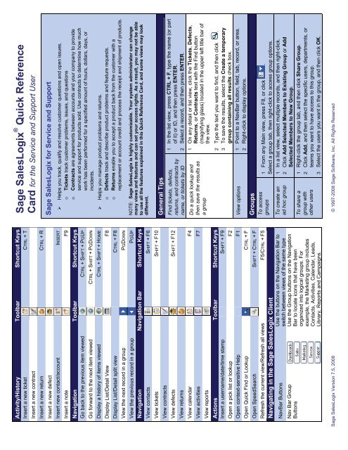 Sage SalesLogix Quick Reference Card