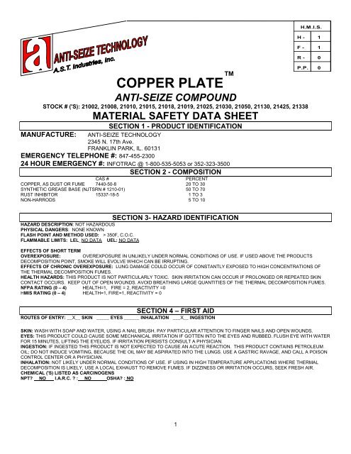 COPPER PLATE™ ANTI-SEIZE COMPOUND - Anti-Seize Technology