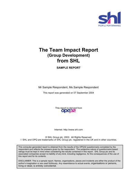 The Team Impact Report from SHL - Blue Wave Human Resource ...