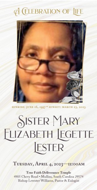 Sister Mary Elizabeth Legette Lester Memorial Program