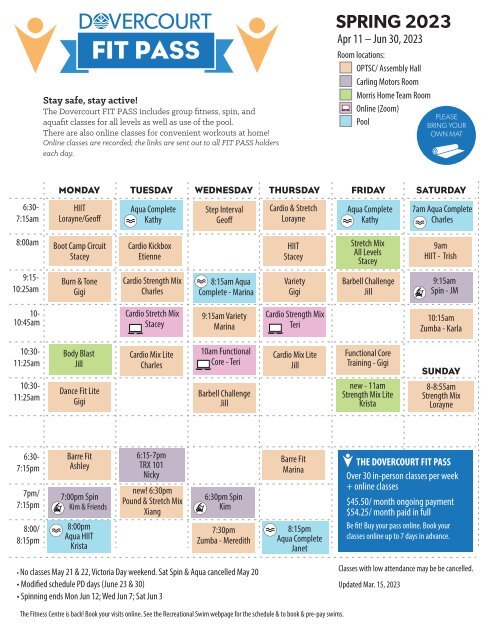 Spring 2023 FIT PASS SCHEDULE FLYER