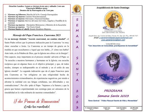 Programa Semana Santa 2023 Parroquia San Antonio de Padua Gazcue