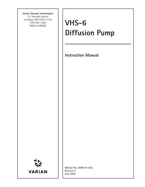 VHS-6 Diffusion Pump Instruction Manual - Pascal Technologies, Inc.