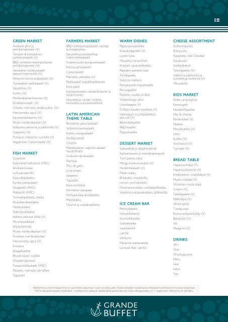 Grande Buffet Menu Baltic Princess Dinner 2023