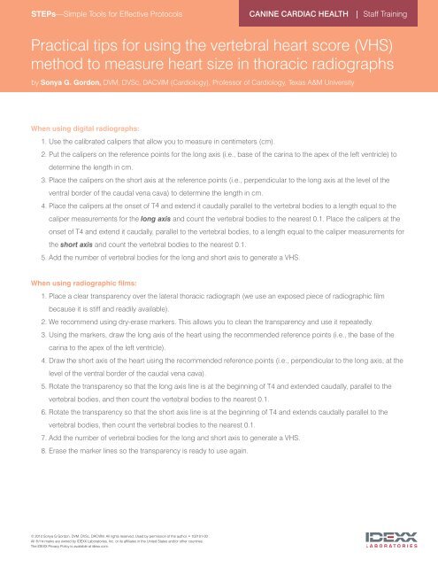 Practical tips for using the vertebral heart score (VHS) method to ...
