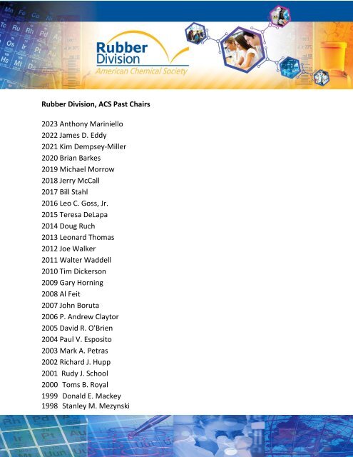 Past Rubber Division, ACS Chairs