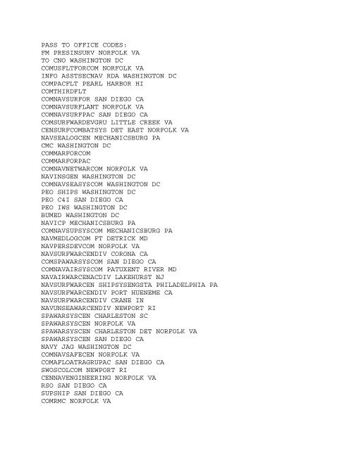 PASS TO OFFICE CODES: