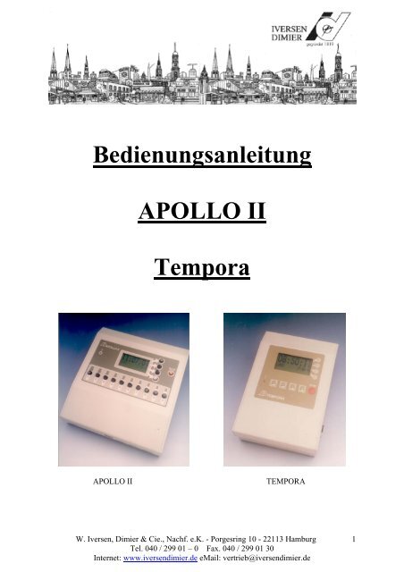 Bedienungsanleitung APOLLO II Tempora - W. Iversen, Dimier & Cie ...