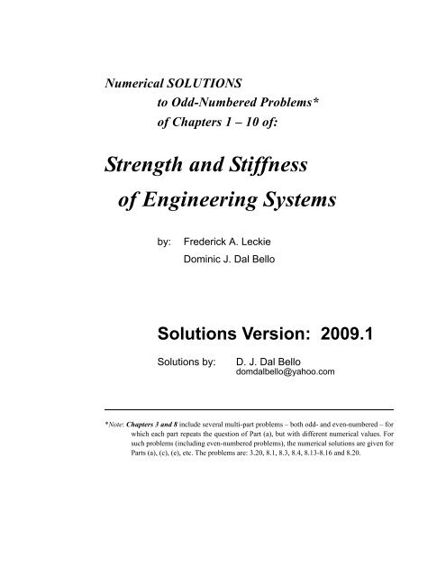 Solutions - Strength and Stiffness of Engineering Systems