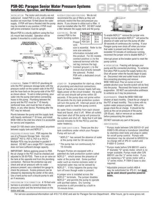 PSR-DC: Paragon Senior Water Pressure Systems - Groco