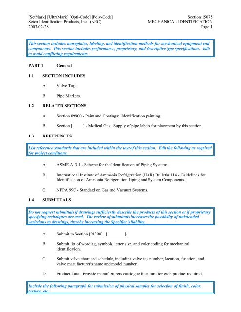 Mechanical Identification - Seton Identification Products