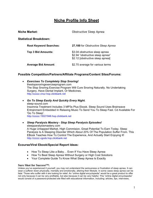 Niche Profile Info Sheet - Nicheology.com