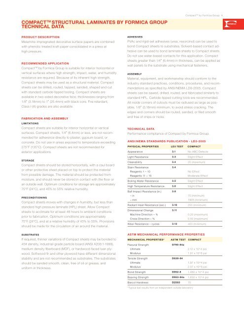 Compact Structural Laminates / Technical Data - Formica