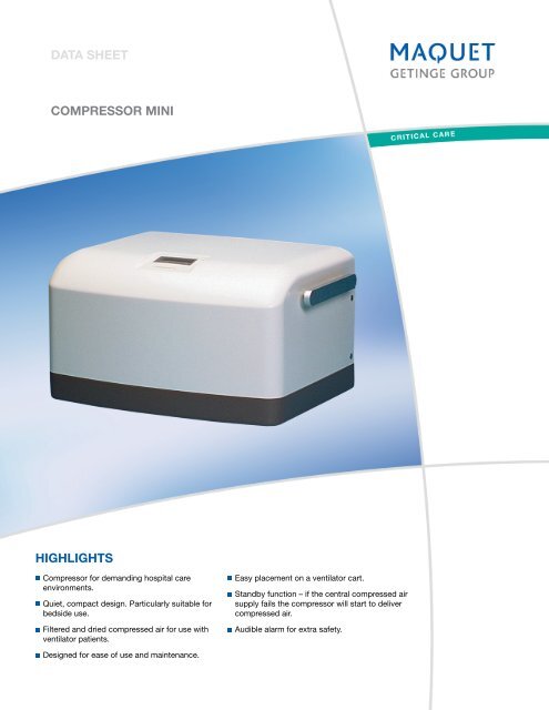 HIGHLIGHTS DATA SHEET COMPRESSOR MINI - Maquet