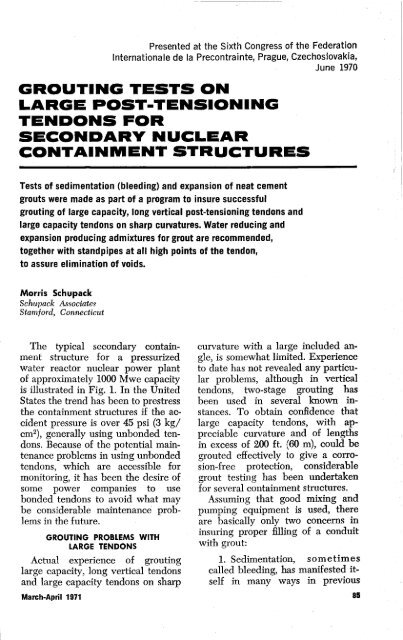 grouting tests on large post-tensioning tendons for secondary ...