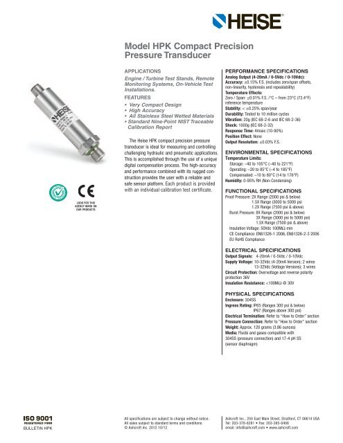 Model HPK Compact Precision Pressure Transducer - Heise