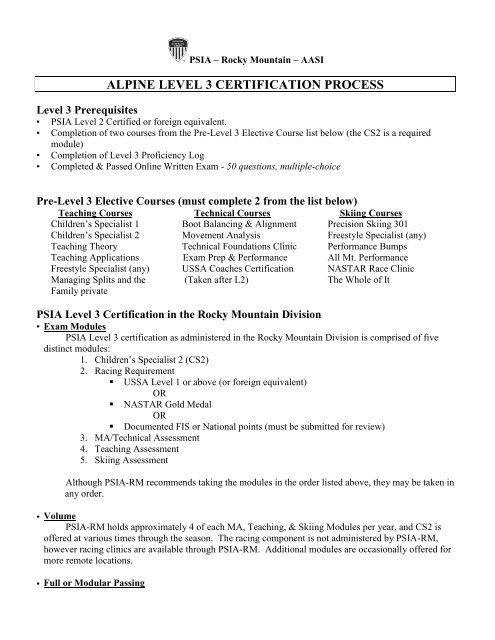 alpine level 3 certification process - PSIA-RM