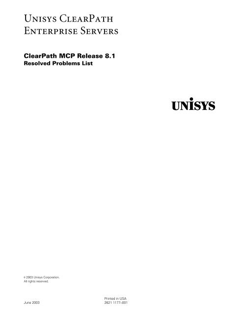 MCP - Public Support Login - Unisys