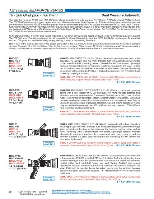 1.5” (38mm) MID-FORCE SERIES 70 - 200 GPM - Task Force Tips