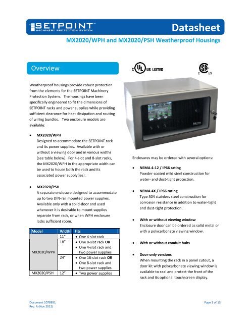Datasheet MX2020/WPH and MX2020/PSH ... - MetrixSetpoint
