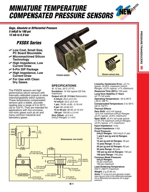 Miniature teMperature coMpensated pressure sensors pXsdX series