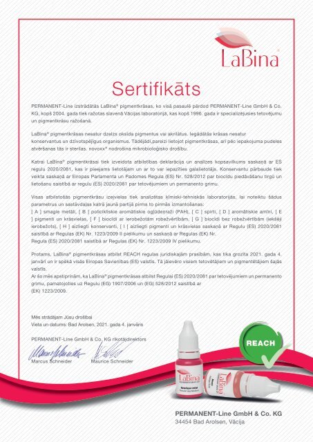 LV - LaBina - Pigmentkrāsas - Sertifikāts - Permanenta grima un ...