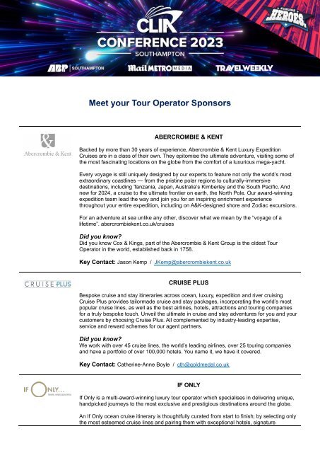 Pre-Meet your Sponsors - Tour Operators