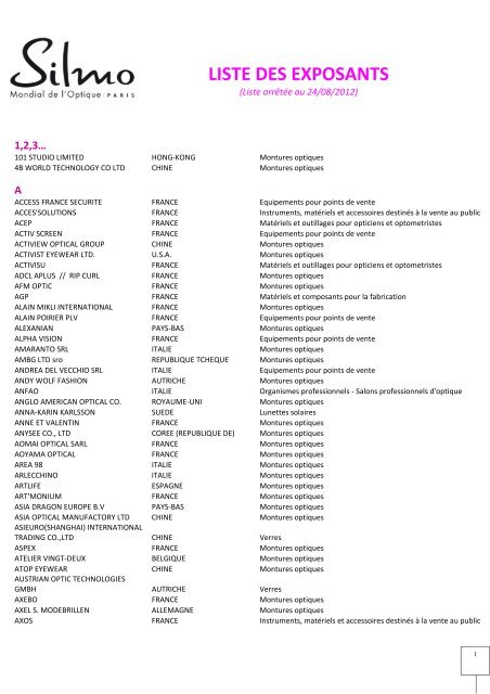 liste des exposants - Silmo