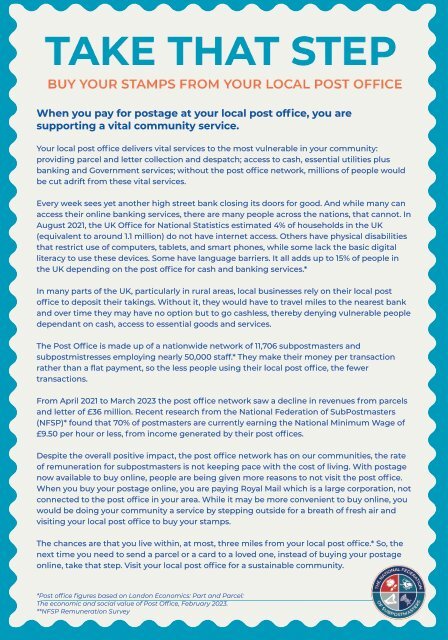 TAKE THAT STEP: Buy your stamps at your local post office