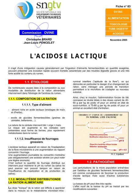 L'ACIDOSE LACTIQUE - fiches