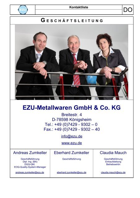 Kontaktliste (pdf) - EZU Metallwaren GmbH & Co. KG