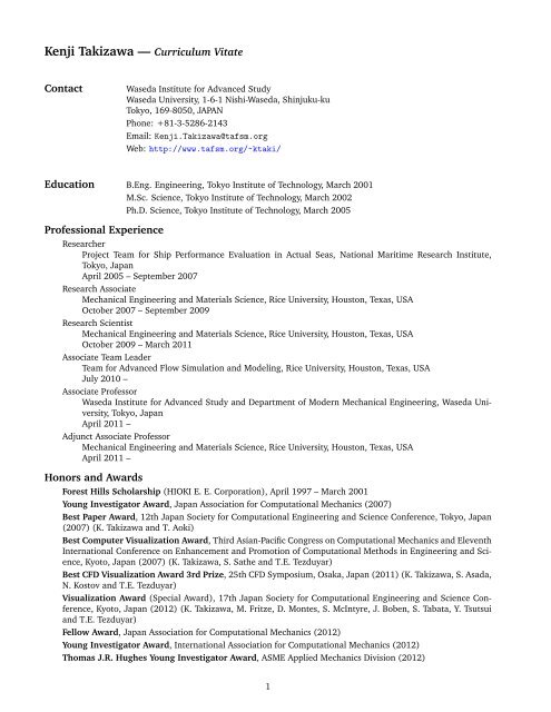 Kenji Takizawa - Team for Advanced Flow Simulation and Modeling