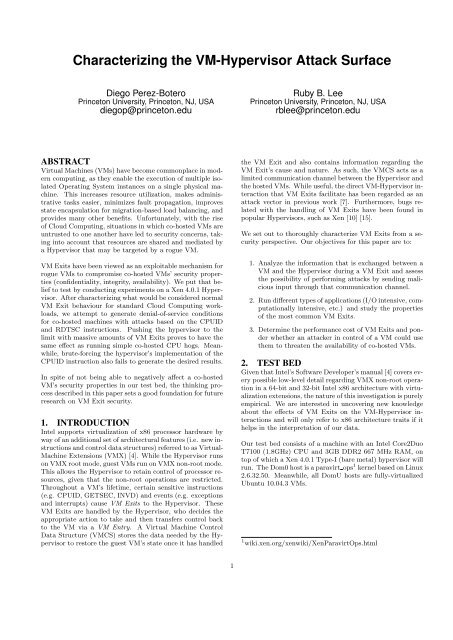 Characterizing the VM-Hypervisor Attack Surface - Princeton ...