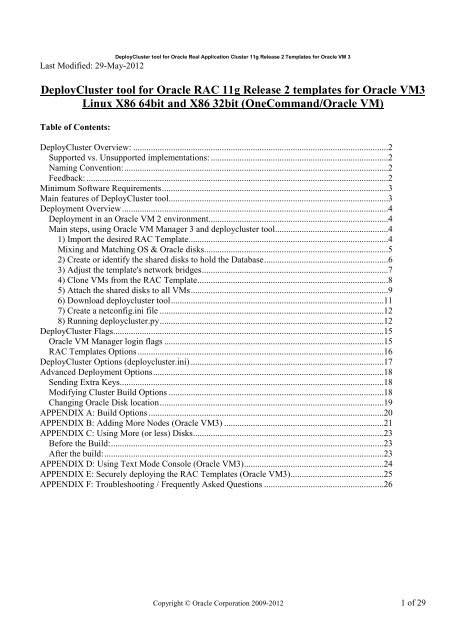Deploycluster Tool For Oracle Rac 11g Release 2 Templates For