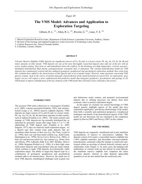 The VMS Model: Advances and Application to Exploration ... - Dmec.ca