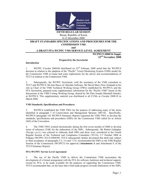 (SSP) for the fishing vessel monitoring system (VMS) - Secretariat of ...