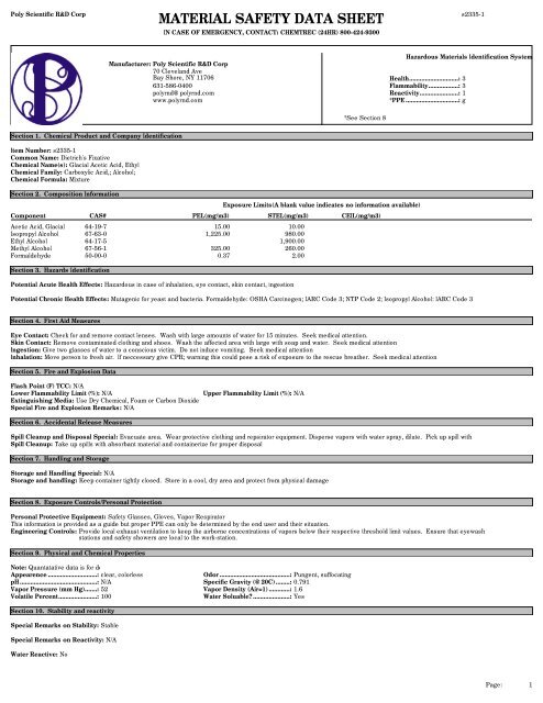 material safety data sheet - Poly Scientific