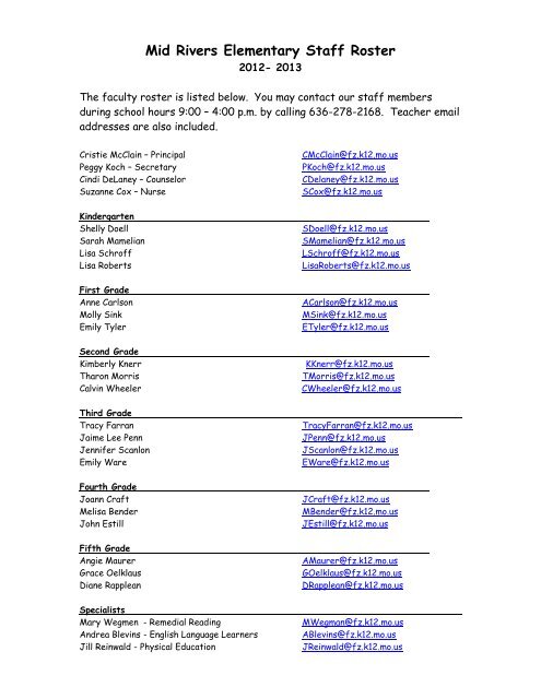 A Message from the Principal - Mid Rivers Elementary School