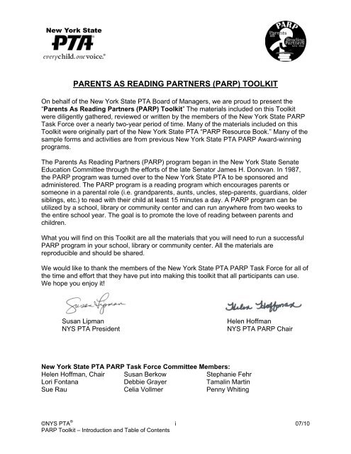 parents as reading partners (parp) toolkit - New York State PTA