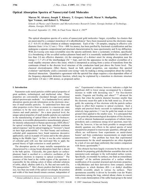 Optical Absorption Spectra of Nanocrystal Gold Molecules