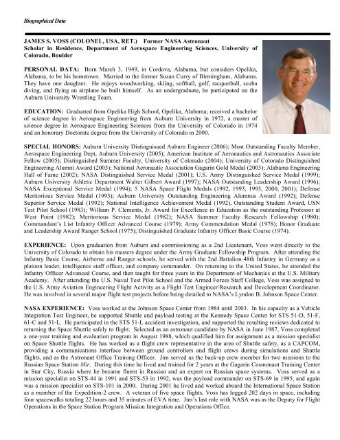 Jim Voss - University of Colorado Boulder