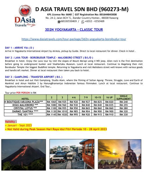 Yogyakarta / Jogja Tour Packages 2023/2024