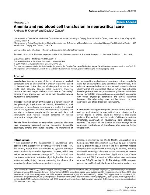 Anemia and red blood cell transfusion in ... - BioMed Central