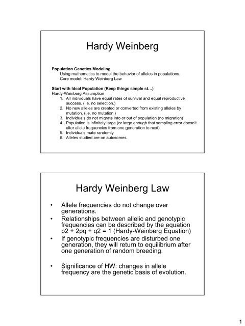 Hardy Weinberg Mathematical Modeling Hardy Weinberg: Biology Lab