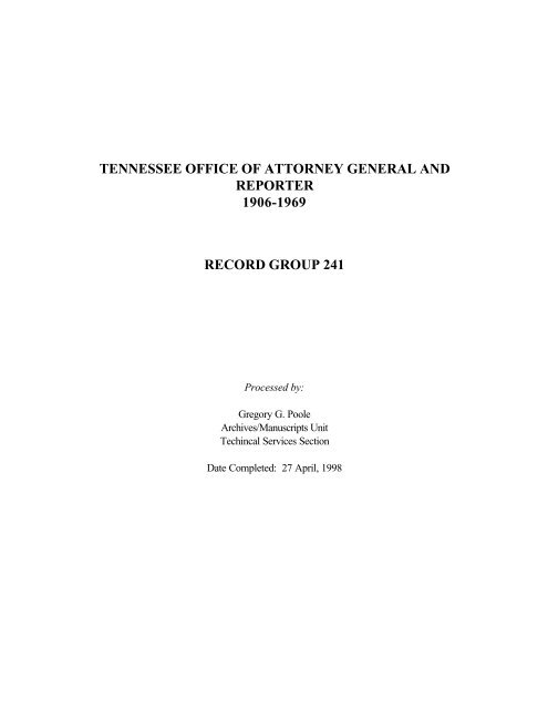 tennessee office of attorney general and reporter 1906-1969 record ...
