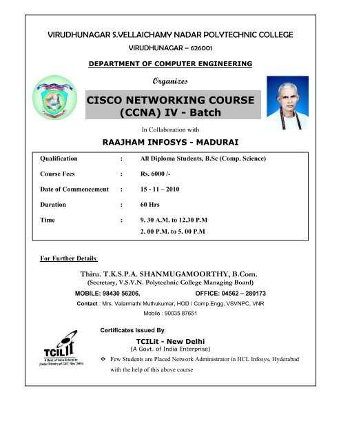 CISCO NETWORKING COURSE (CCNA) IV - Batch - vsvn ...