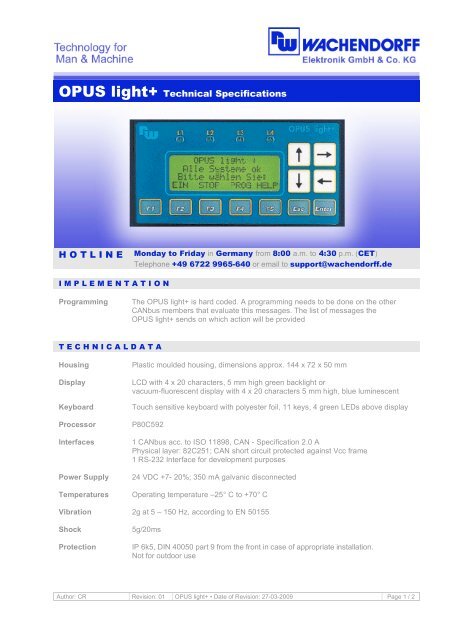 OPUS light+ Technical Specifications