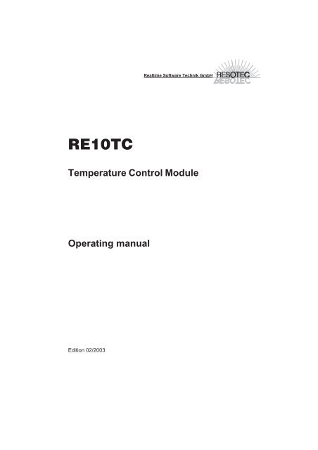 RE10TC Temperature Control Module Operating manual