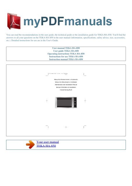 User manual TEKA HA-850 - MY PDF MANUALS